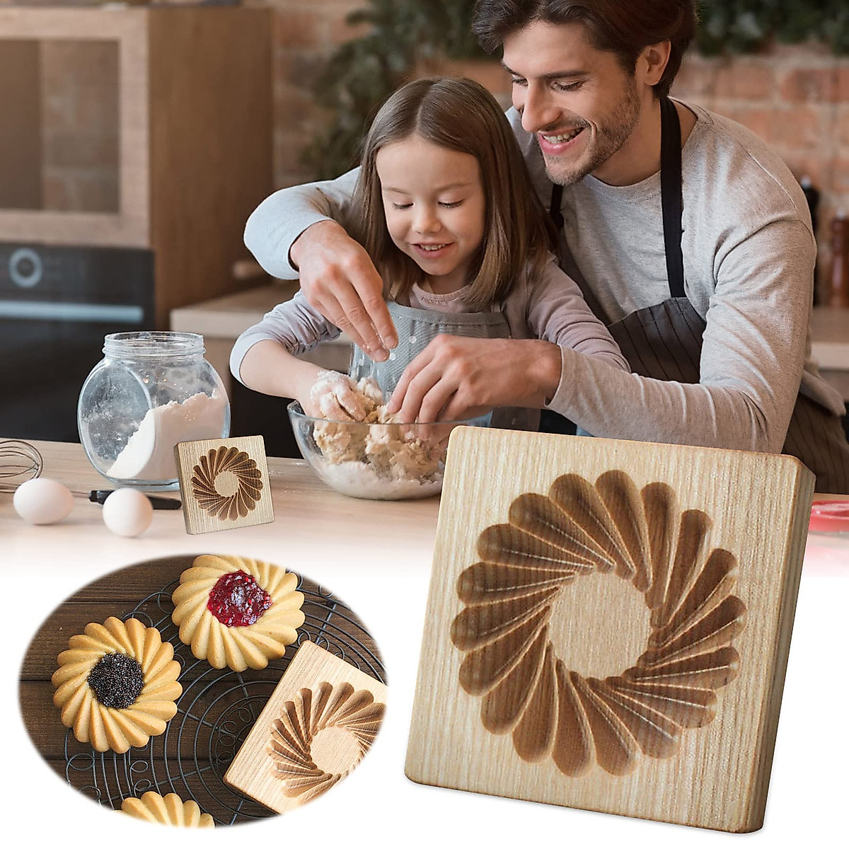 Wooden Cookie Biscuit Mold Cookie Cutters Wooden Cookie Molds 3D Baking Mold Funny Embossing Craft Decorating Baking Tool,for Christmas Thanksgiving Halloween Easter Kitchen DIY (Mold - C)