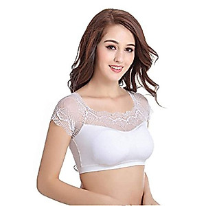 DRESHOW Lace Bralette Tank Tops Wireless Bra Lace Crop Top Padded Stretch Spaghetti Thin Strap Yoga Sports Bra for Women 92.5-165 Lbs