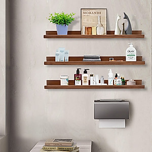 AZSKY 36 in Floating Book Shelves Rustic Wood Wall Picture Ledge Shelf for Storage Light Walnut Wall Mounted Picture Photo Display Shelf a Set of 3 Hanging Book Shelf