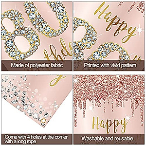 80th Birthday Door Banner Decorations for Women, Pink Rose Gold Happy 80th Birthday Door Cover Backdrop Party Supplies, Large 80 Year Old Birthday Poster Sign Decor