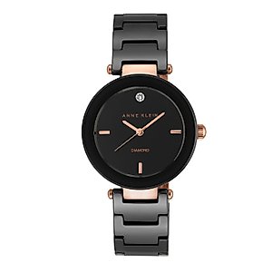 Anne Klein Women's AK/1018RGBK Diamond Dial Rose Gold-Tone Black Ceramic Bracelet Watch