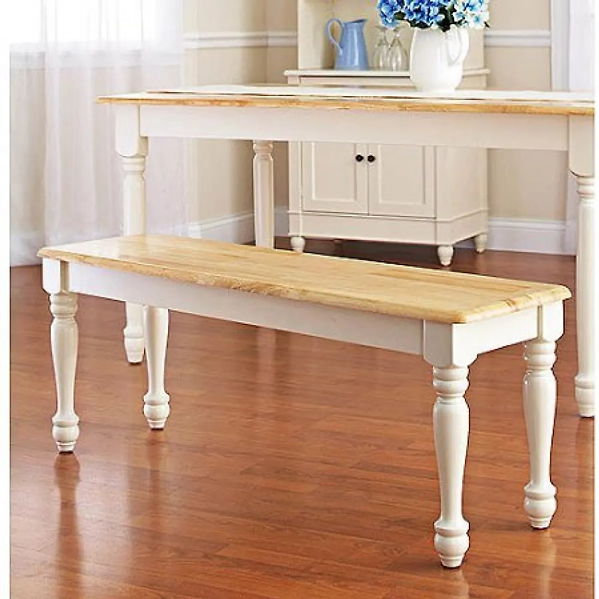 Better Homes and Gardens Autumn Lane Farmhouse Bench, White and Natural