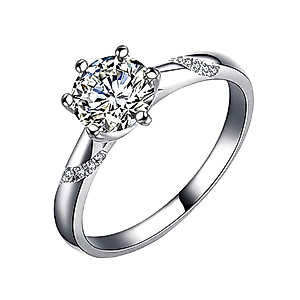 Zircon Ring for Women Simulated Diamond Wedding Band for Bride Minimalist Design Party Rings (Silver, 7)