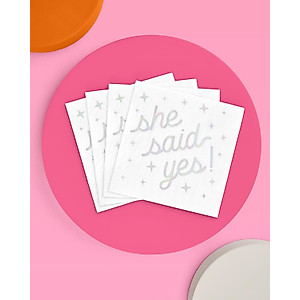 xo, Fetti She Said Yes Napkins - 3-ply, 25 pcs | White Bachelorette Decorations, Engagement Theme Party, Bridal Shower Tablescape, Cute Proposal Dinner Decor