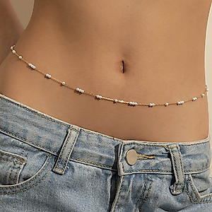 Reetan Pearl Belly Chain Gold Waist Chains Beach Bikini Waist Chain Belt Fashion Waist Accessories for Women and Girls