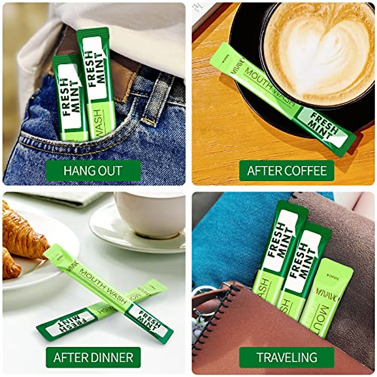 Travel Sizet Mouthwash Portable Strip Mouthwash for Fresh Breath Nnatural Fluoride Fre 20 Packets (Mint)