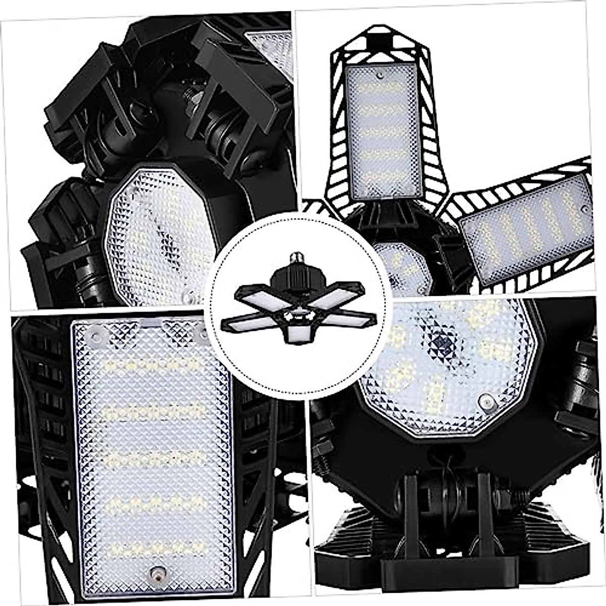 IWOWHERO Five Leaves Garage Light Deformable LED Garage Overhead LED Shop Ceiling Light Flush Mount Ceiling Light LED Flood Light Motion Light Bulbs Plastic Black