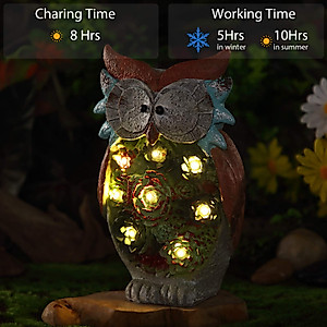 Maitys Owl Solar Light Garden Statue LED Light Cute Resin Owl Figurine with 8 Solar LED Outdoor Garden Waterproof Decor for Patio Yard Lawn Porch Outdoor Decoration