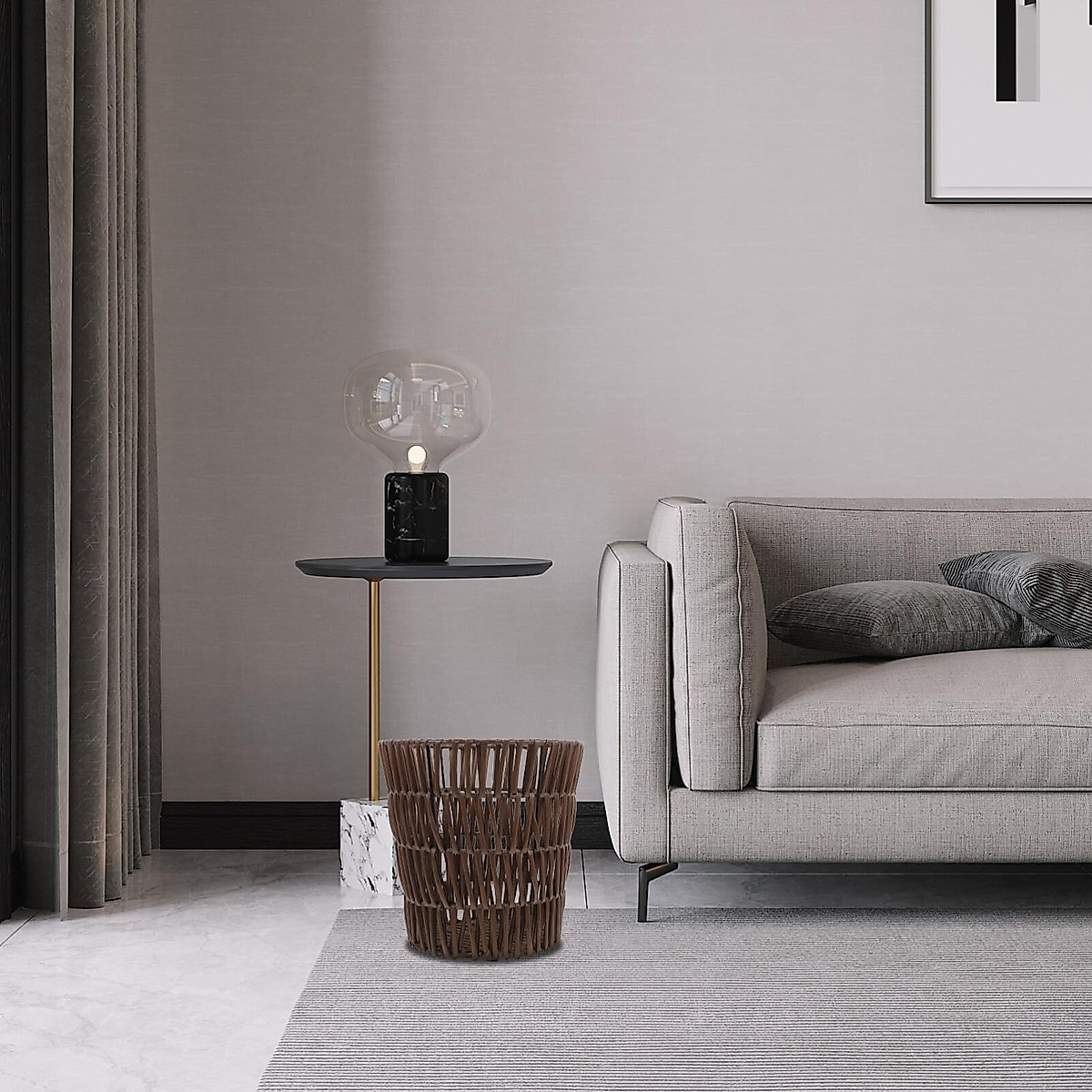 ABOOFAN Wicker Waste Basket, Small Trash Can, Trash Basket Rattan Garbage Can Seagrass Garbage Container Bin Laundry Hamper Basket for Bedroom, Office, Living Room Coffee