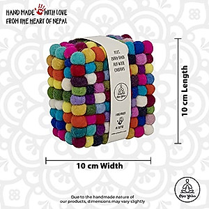 Colorful Felt Coasters Square - Premium Felted Ball Wool Coasters Set of 4 - with Lokta Gift Box - Handmade Large Absorbent Coasters for Drinks - Naturally Dense, Heat Resistant, Thick & Durable