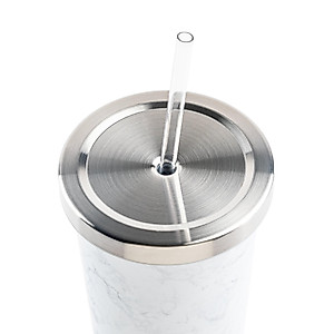 Manna Chilly Double-wall Vacuum Insulated Stainless Steel Tumbler with Splash-proof Lid and Reusable Tritan Straw - 24 Oz - White Marble