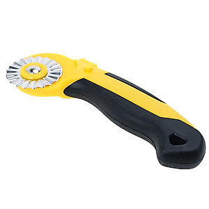 AUTOTOOLHOME 45mm Rotary Cutter with 9pcs Extra Blades Automatic Fabric Roller Cutter Perforator Crochet Edge Pinking Rotary Blades for Quilting, Sewing, Crafting