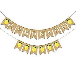 JOZON Lemonade Burlap Banner and Lemon Burlap Banner Jute Summer Lemon Theme Bunting Banner Garland Summer Lemon Theme Birthday Baby Shower Party Decor Lemonade Stand Decorations