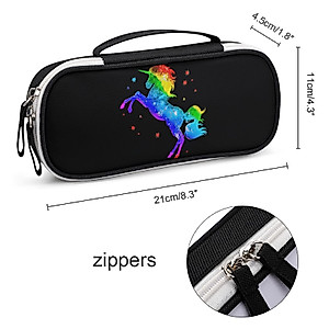 Rainbow Unicorn PU Leather Pencil Pen Case Organizer Travel Makeup Handbag Portable Stationery Bag