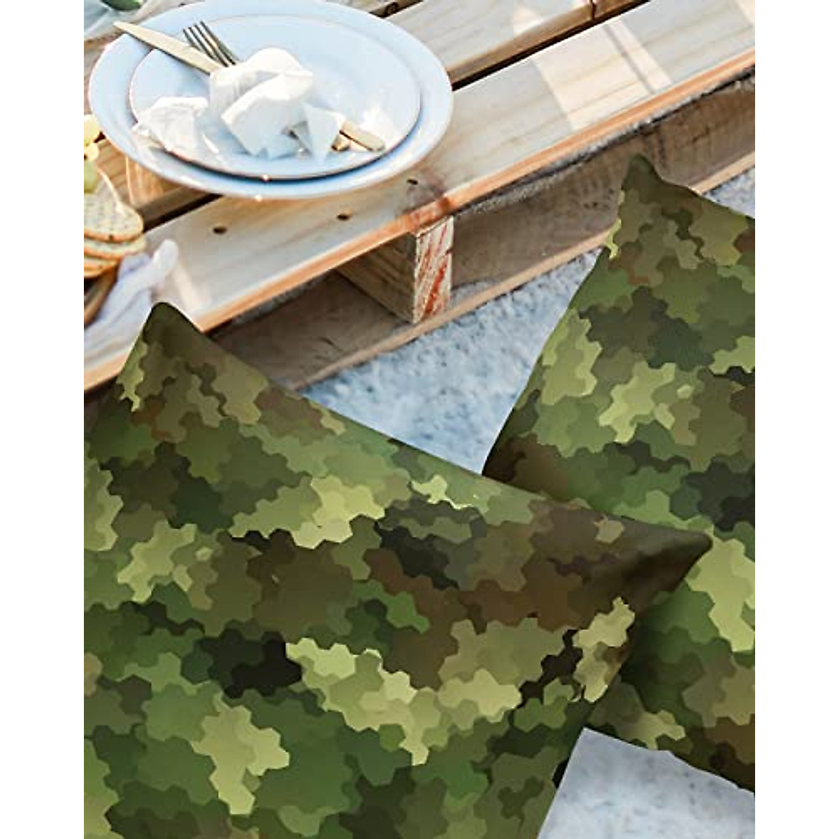Funnywall88 Waterproof Throw Pillow Covers Set of 2 Camo Couch Pillow Cases Outdoor Sofa Cushion Cover Home Decor for Bed Living Room, 16" x 16"
