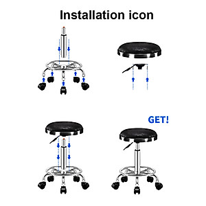JHKZUDG PU Leather Round Rolling Stool,Esthetician Chair/Tattoo Stool Shop Stools with Wheels,with 360° Swivel and Height Adjustment,for Spa/Salon/Tattoo Work,Black