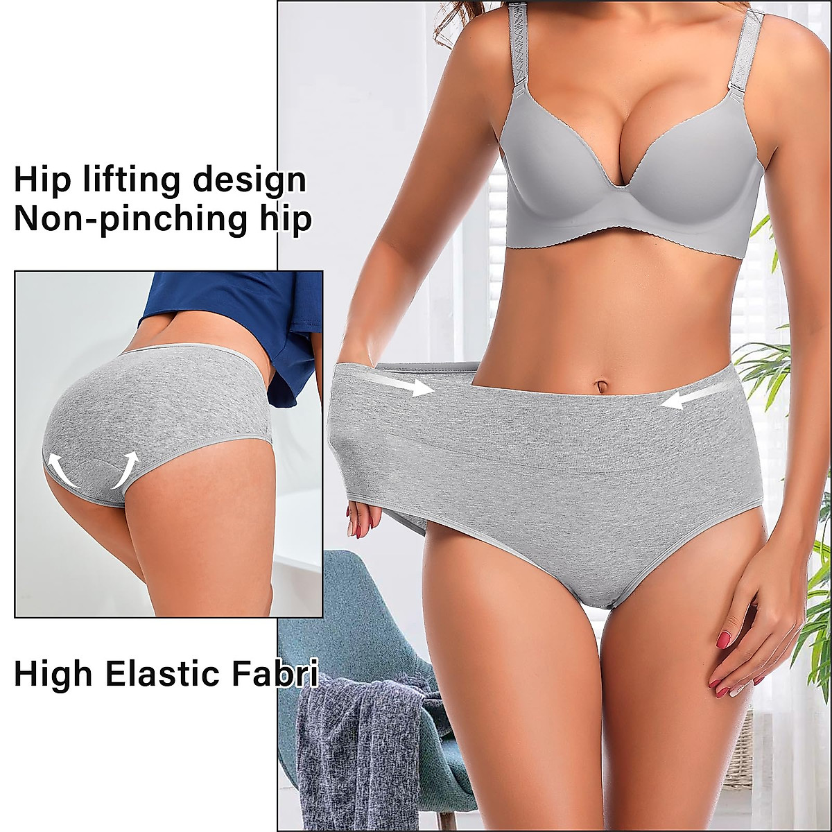 Annenmy Women's High Waist Underwear Cotton Stretch Briefs Full Coverage Underwear Soft Breathable Ladies Panties 5 Pack XL Multicolor