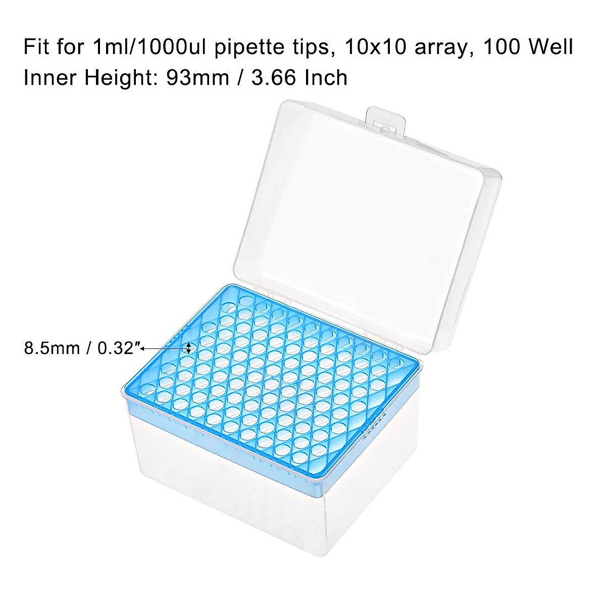 uxcell Pipette Tips Box 100-Well Polypropylene Tip Holder Container for 1ml /1000ul Pipettor 8.5mm Hole Diameter 2Pcs