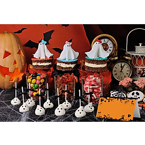 Halloween Place Cards (3.5 x 2 in) 25 pcs, Table Name Cards for Halloween Party, Seating Name Cards, Food Labels, Scored for Easy Folding, Halloween Party Supplies, Fiesta Party - SJK033