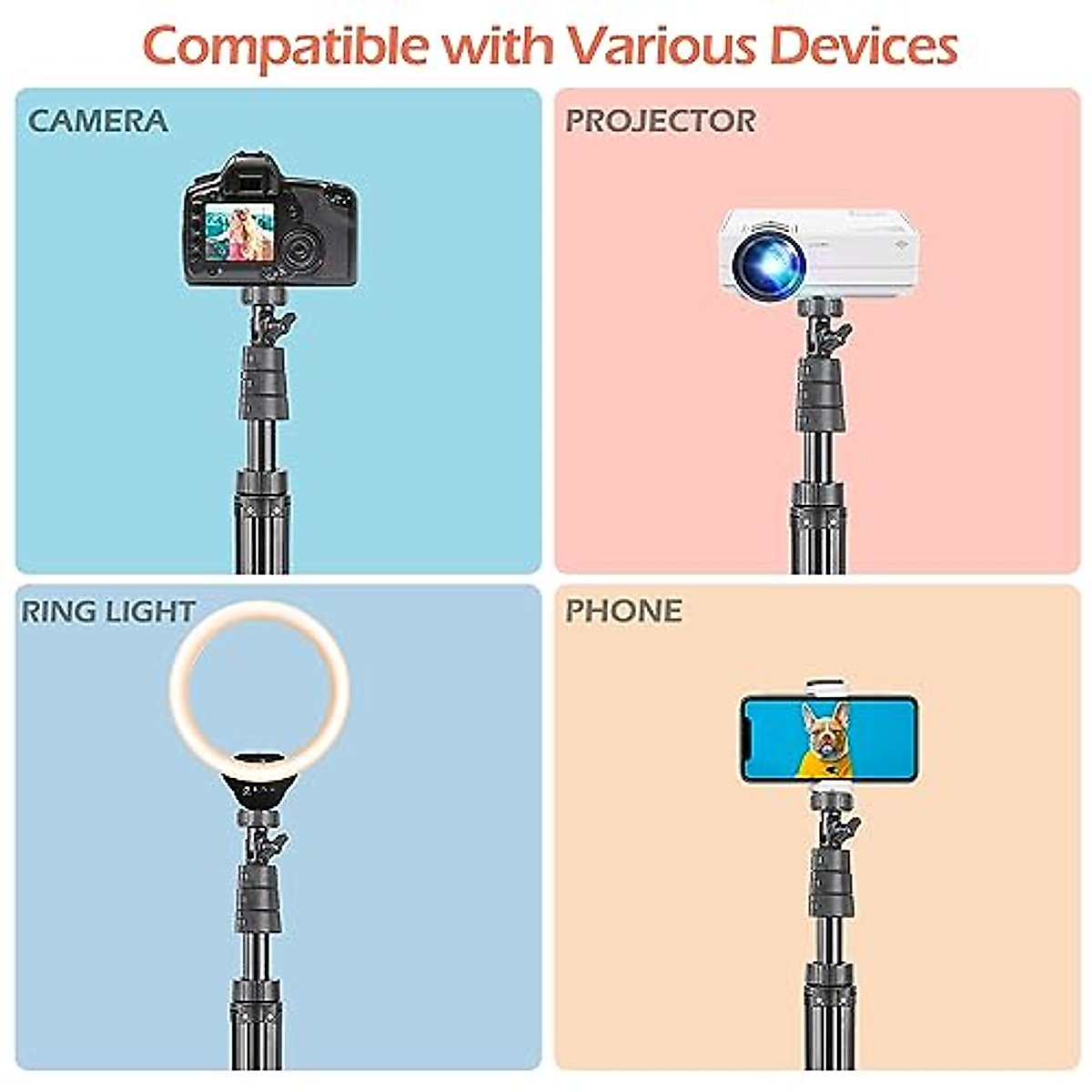 Aureday 67'' Cell Phone Tripod Stand with Remote Control - Versatile Selfie Stick Tripod for Live Streaming, Vlogging, and More - Compatible with iPhone, Android, GoPro, Cameras