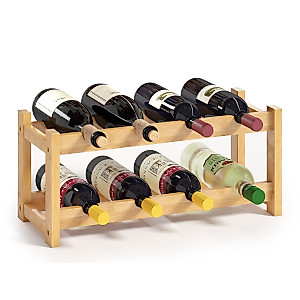 BAMEOS Wine Rack Free Standing 8 Bottle 2 Tier Bamboo Wine Racks Countertop Cabinet Wine Holder Wine Storage Shelf for Kitchen, Bar, Pantry, Wine Cellar, Basement, Countertop (16.85 L x 9.25W x 7H)