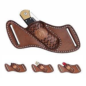 Tourbon Leather Pocket Knife Sheath for Left-Handed Draw Out Folding Knives Holder Carrier EDC Tools Holster for Belt