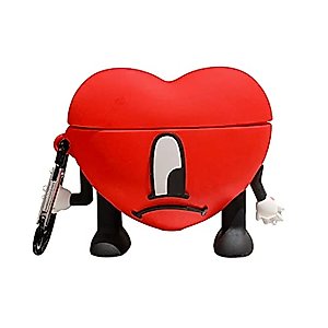 Airpods Pro 2nd Generation (2022) Case, Ponnky 3D Cute Fun Cartoon Fashion Funny Character Design Keychain Cover for Teens Women Men Soft Silicone Airpods Pro 2019 Headphone Case - Red Heart