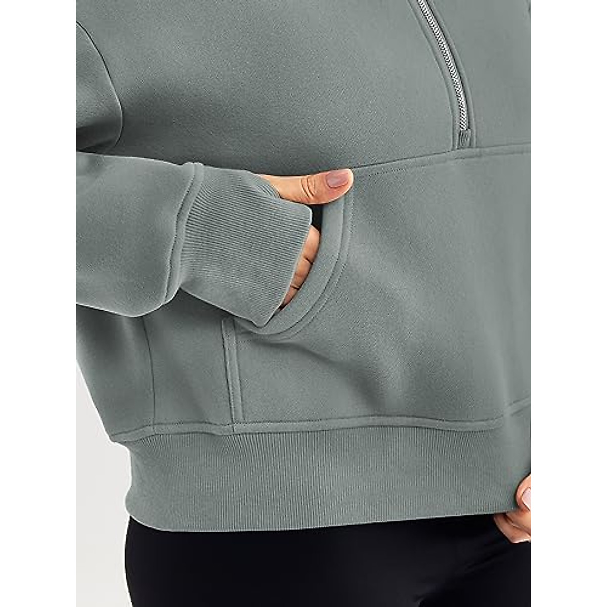 Trendy Queen Womens Hoodies Quarter Half Zip Pullover Oversized Sweatshirts Half With Pockets Fall Clothes GreyGreenM