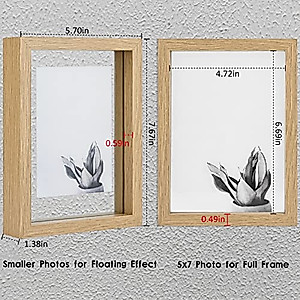 MUYE 5x7 Floating Frame Set of 2,Double Glass Rustic Photo Frame for Wall Hanging or Tabletop Standing,Also Display 4x6 or 3x5 Photo for Floating Effect,Natural