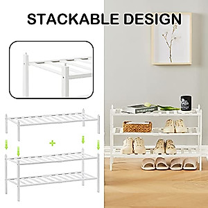 Quiqear Bamboo Shoe Rack, 3 Tier Shoe Rack Organizer, Stackable & Durable Shoe Shelf Holder, Free Standing Shoe Racks, Shoe Storage Organizer for Entryway, Closet, Hallway, 27.2*11*18.3inch (White)