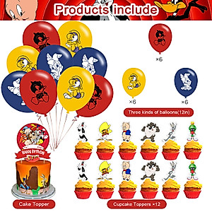 Looney Tunes Party Decorations, Birthday Party Supplies For Looney Tunes Party Supplies Includes Birthday Banner - Cake Topper - 12 Cupcake Toppers - 18 Balloons