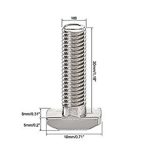uxcell M8x30mm T-Slot Drop-in Stud Sliding Bolt Screw Carbon Steel for 40 Series Aluminum Profile 20pcs