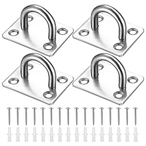 Zxglxinyao Square pad Eye Plate, 4 Pcs Heavy Duty Pad Eye Plate U Hooks, Staple Ring Hook, Ceiling Hooks Wall Mount for Hanging Yoga Swing Hammocks Suspension Hooks Hanger, with Screws, Anchors