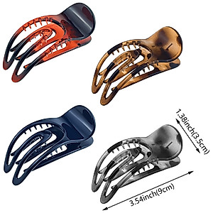 4 Pcs French Concord Flat Hair Clips, 3.54 Inch Curved Hair Claw Alligator Hair Clips Volume Strong Hold Banana Barrettes Hair Clamps Jaw Clips for Women