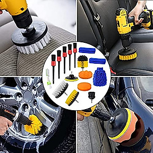 Jaronx 16PCS Car Detailing Brush Kit, Detail Brushes Car Detailing, Car Detail Cleaning Brush for Wheel, Exterior Interior Auto Detailing Brushes Set (Drill Brush, Wash Mitt, Towels, Polishing Pads)