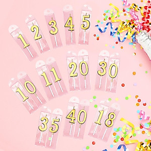 32 Pieces Number Birthday Candles Gold Cake Candles Number 0-9 Cake Decoration for Birthday Ten-Year Milestone Anniversary Wedding Party Celebration (Gold)