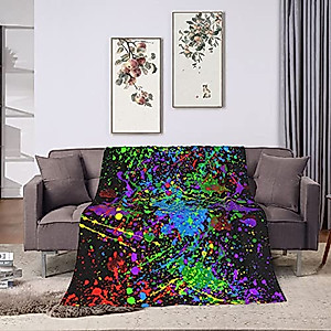 Glow in Dark Splatter Neon Throw Blanket Flannel Blanket 60 x 50 Inches Soft Warm Lightweight Fuzzy Blankets for Bed Sofa Couch Outdoor Travel