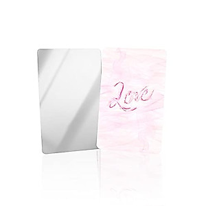 Carosoffe Valentine's Day Small Compact Mirror for Purse, Pink Ombre Love Lettering Abstract Art Travel Makeup Mirror for Women Men, Rectangular Handheld Compact Pocket Mirror 4 PCS