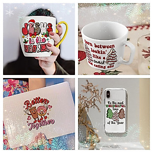 UV DTF Cup Wrap Transfer for Glass, 4 Sheet Rub on transfers for Crafts Christmas Iron-on Decals, Merry Christmas Rub on Transfer Stickers, Glass Cups Furniture DIY Crafts, Waterproof Ready to Press