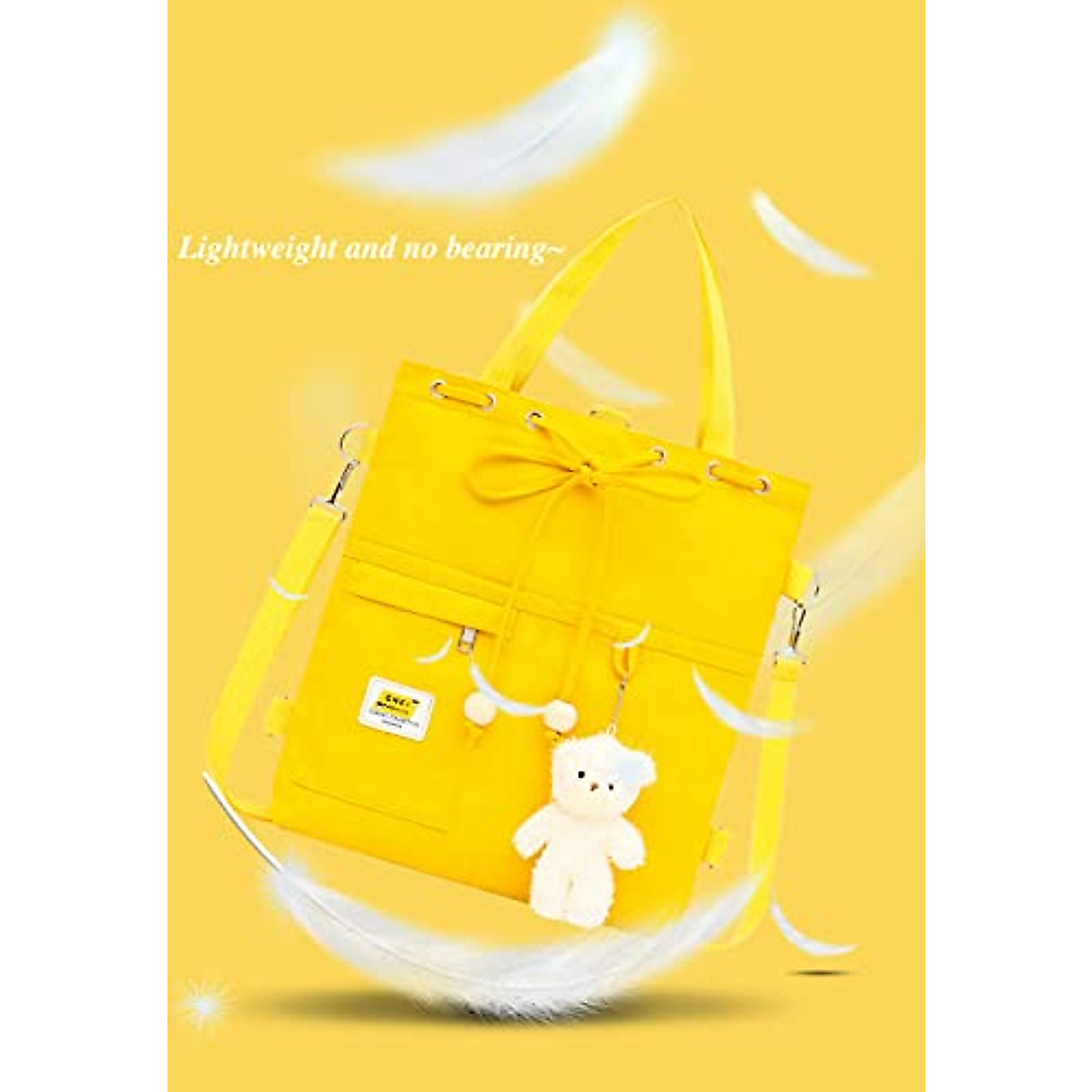 Kawaii Backpack with Plushies Adjustable Hooks Crossbody Bag Shoulder Bag Hand Tote Cute Aesthetic Backpack for School Girls (White)