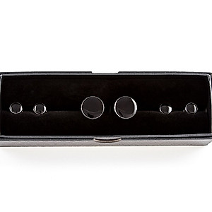 MRCUFF Black Onyx Round Formal Tuxedo Cufflinks & Studs Set in a Presentation Gift Box & Polishing Cloth