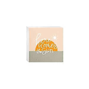 Here Comes the Sun Texture, JoyRide Home Decor Wood Block Sign, 5"x5" Freestanding, Shelf or Wall Displayed, Artist Designed Home Décor.
