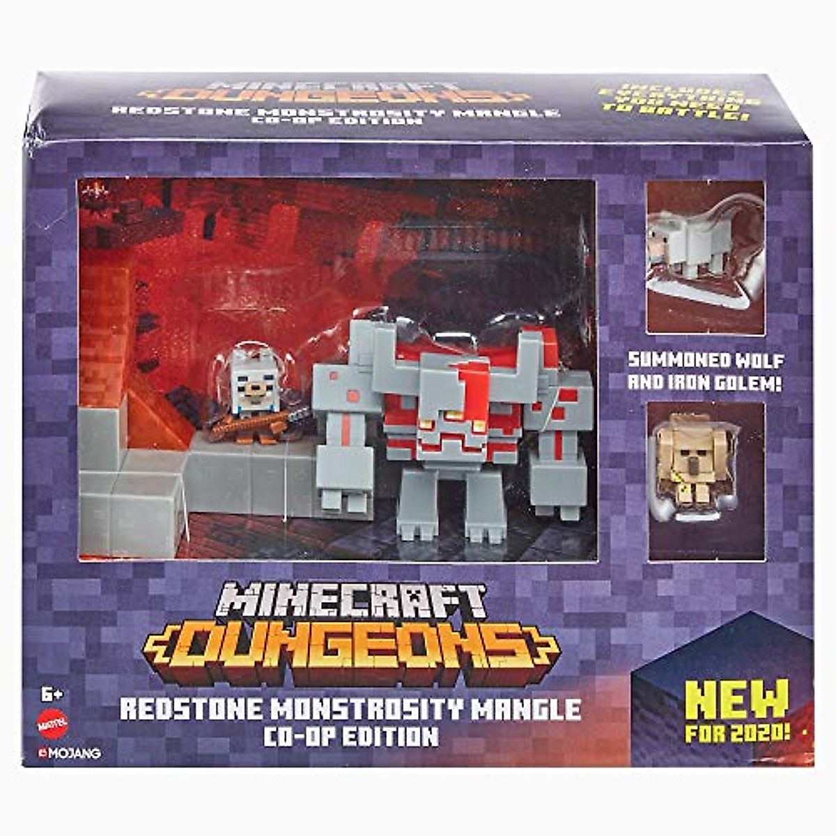 Mattel Minecraft Dungeons Redstone Monstrosity Mangle with Redstone Monstrosity, Armored Valorie, Iron Golem, Summoned Wolf, Battle in a Box, Gift for Kids Age 6 and Older