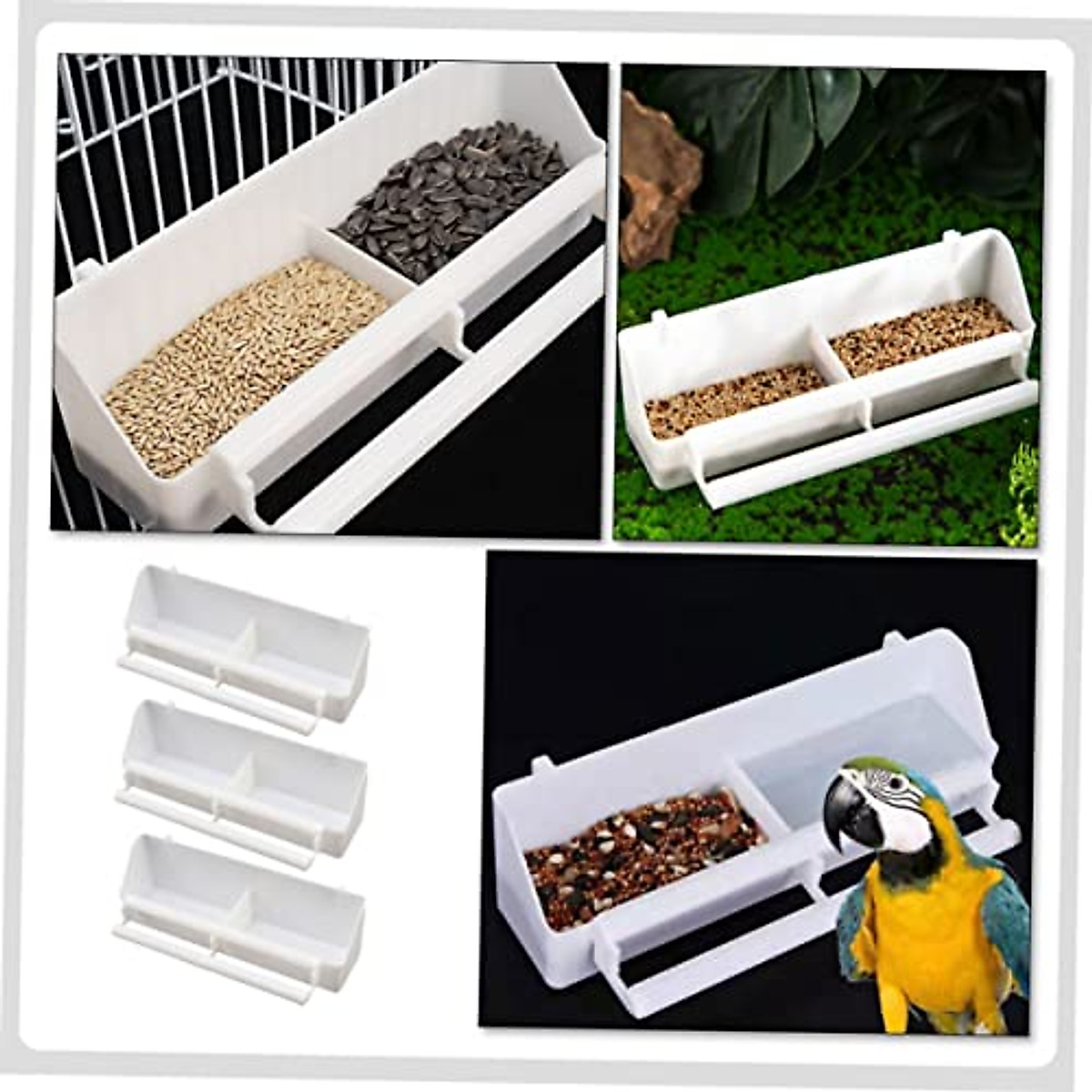 Balacoo 3pcs Cage Fruit Design Holder Girds Parakeet Food Dispenser Trough Double Birdcage Hanging Bird Feeder for Small African Buckle Gray Macaw Cup Parrot White Bowl Canary Water
