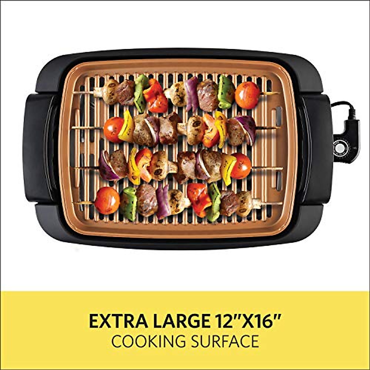 BELLA Indoor Smokeless Grill, 12 x 16 Inch Copper Titanium Coated Nonstick Cooking Surface, Multifunction Grill & Skillet