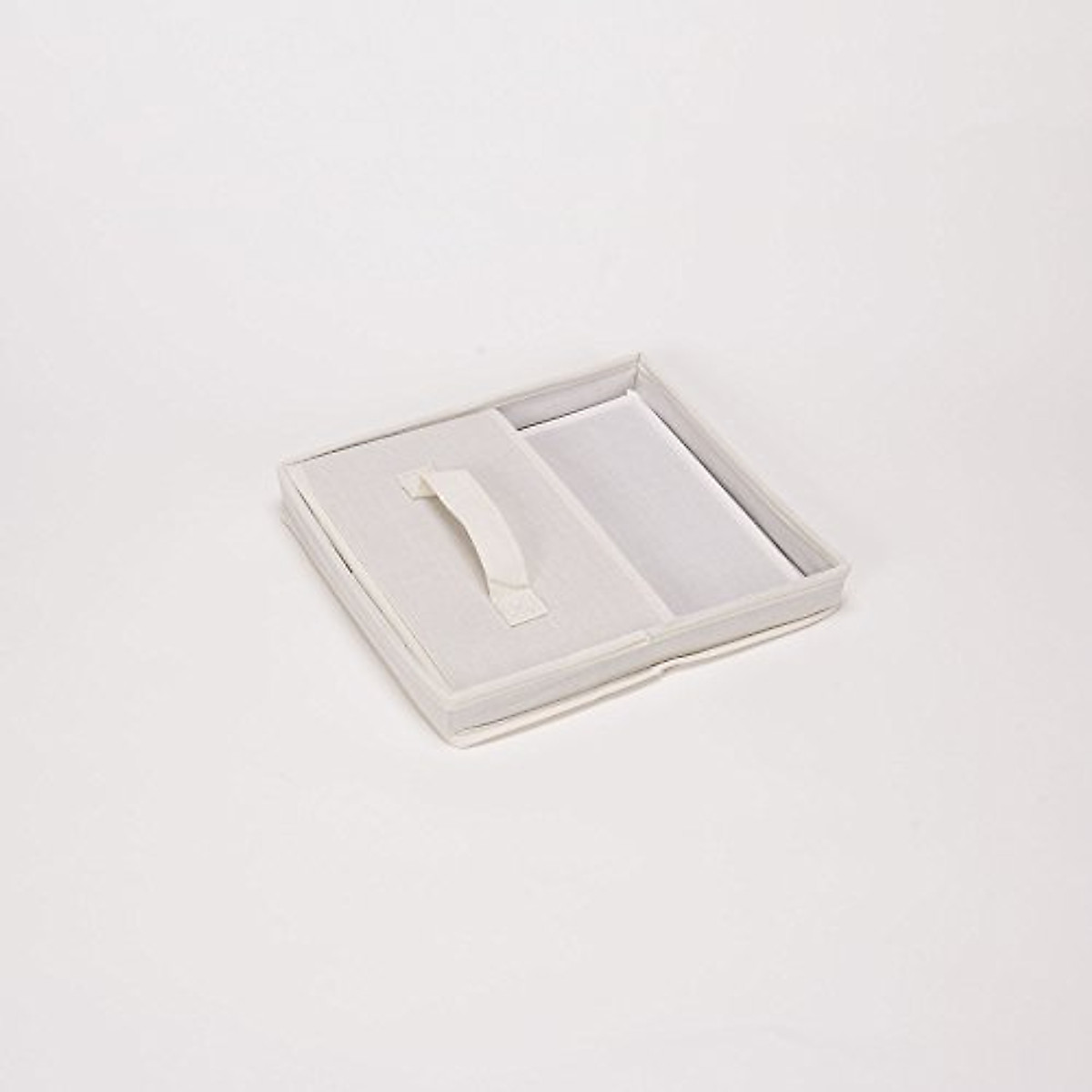 Household Essentials 111 Storage Box with Lid and Handle - Natural Beige Canvas - Medium,Natural Trim (Pack of 2)