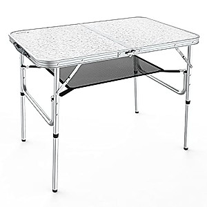 Sportneer Camping Table, Adjustable Height Small Folding Table with Mesh Layer Portable Camp Tables with Aluminum Legs for Outdoor Camp Picnic Beach BBQ Cooking (23.6" L x 15.7" W (3 Height))