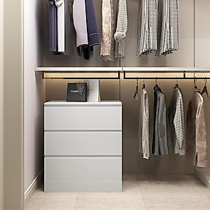 3 Drawer Dresser for Bedroom, Living Room, and Entryway, Small Dresser for Closet Organizer, White Tall Nightstand Chest of Drawers, 29.1 in High