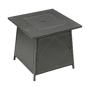 Four Seasons Courtyard Dual Heat 28 Inch Steel Square Gas Outdoor Backyard Tabletop Fire Pit with Lava Rocks and Steel Cover Lid, Black