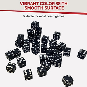 MR CHIPS D6 Standard 16 mm Opaque Dice with Pip Dots - 200 Pack - Black